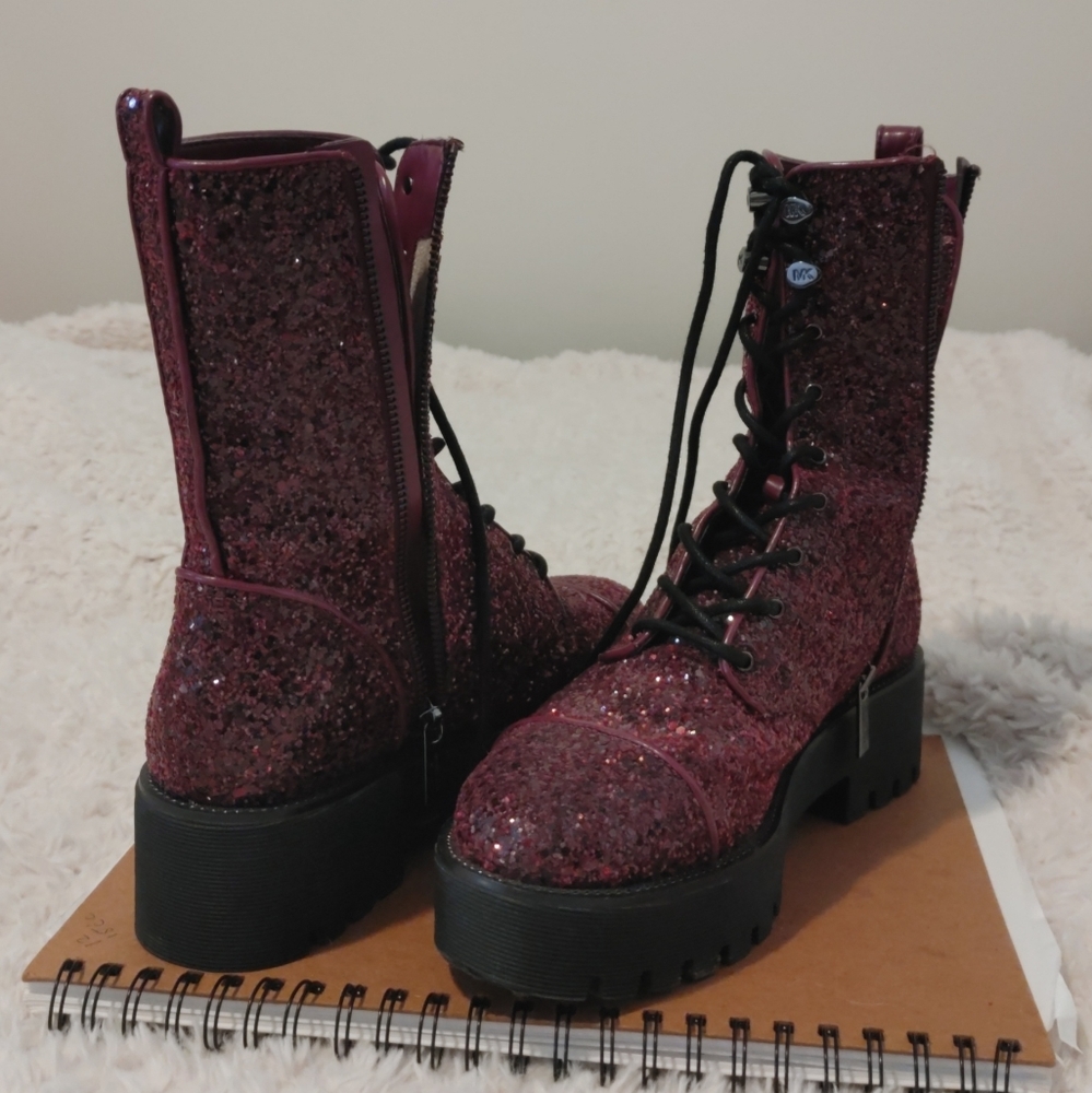 Ruby Red Glitter Michael Kors Combat Boots - Gem